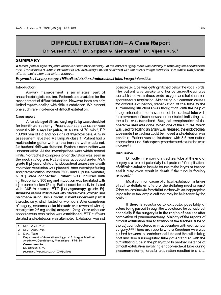 DIFFICULT EXTUBATION A Case Report.10 | PDF | Clinical Medicine ...