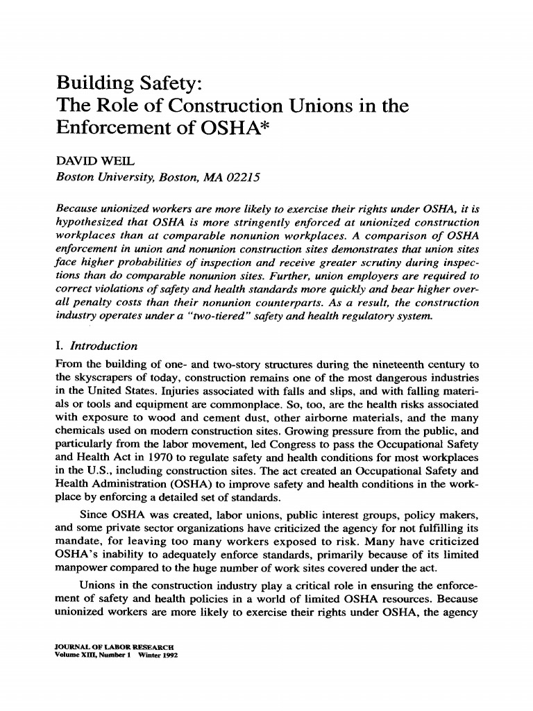 Building Safety The Role of Construction Unions in The Enforcement of ...