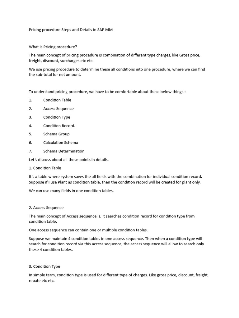 Pricing Procedure Steps SAP MM | PDF | Pricing | Rebate (Marketing)