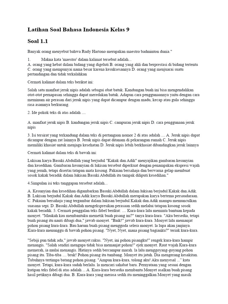 Bank Latihan Soal Bindo Kelas 9 | PDF