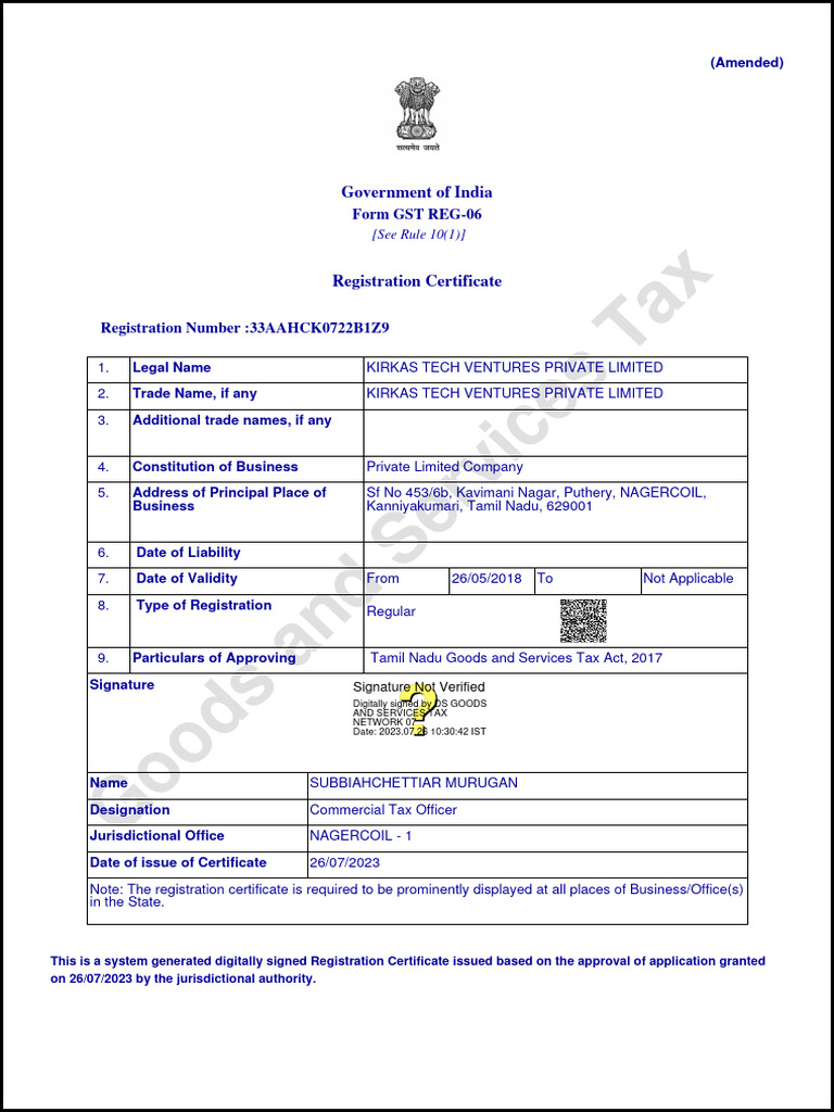 GSTIN Certificate - KTVPL | PDF | Business | Government