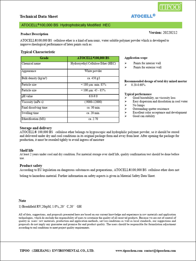 Atocel100000 BS Hec TDS | PDF | Paint | Physical Chemistry