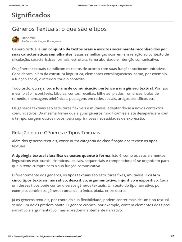 Gêneros Textuais - o Que São e Tipos - Significados | PDF | Linguística