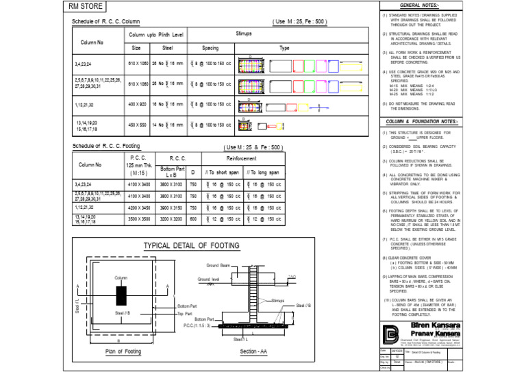02 Schedule of Column & Footing | Download Free PDF | Concrete | Column