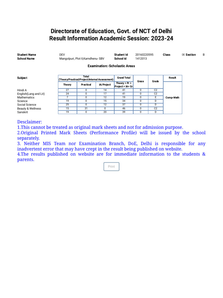 Delhi Class IX Result 2023-24 Summary | PDF