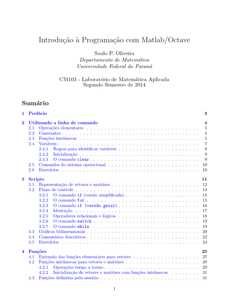 Apostila Introducao Ao Matlab e Octave | PDF | Matlab | Armazenamento de dados de computador