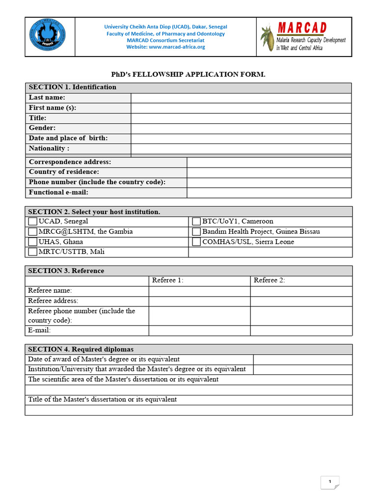 MARCAD-Plus PhD's Fellowship Application Form - English Version | PDF
