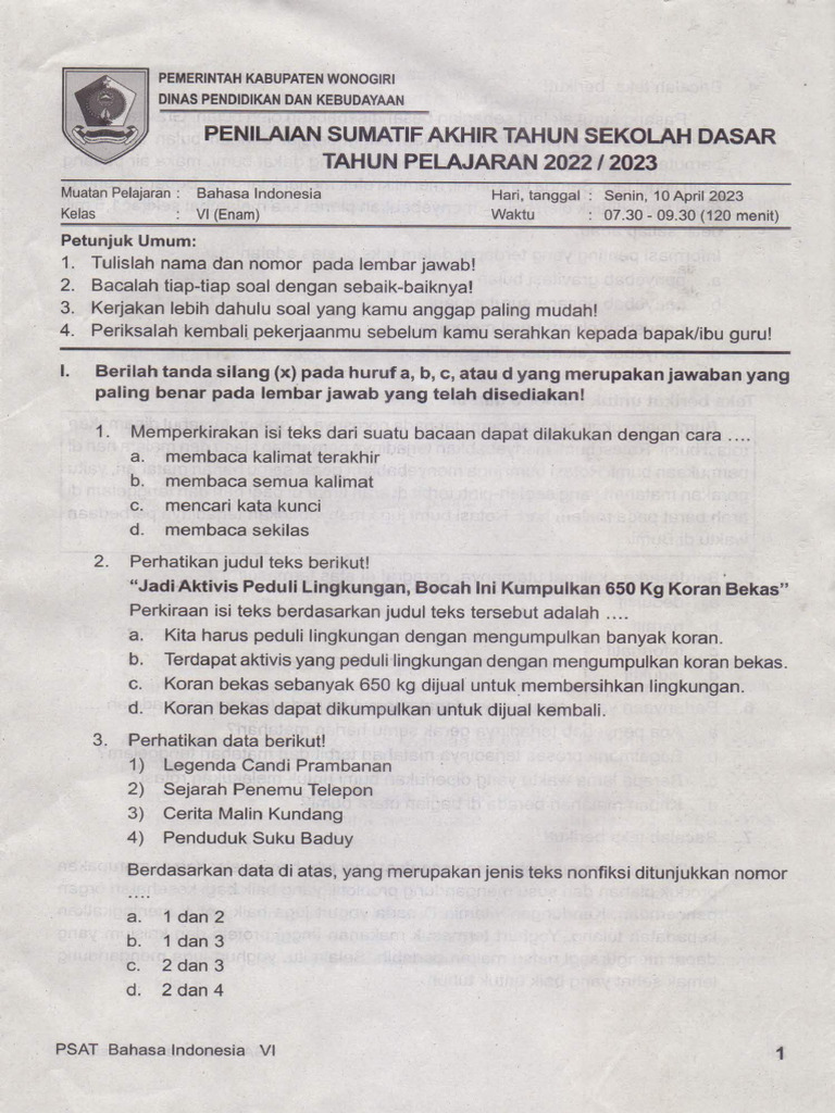 Pat - KLS.6 - TP 2022-2023 - BHS - Indonesia | PDF