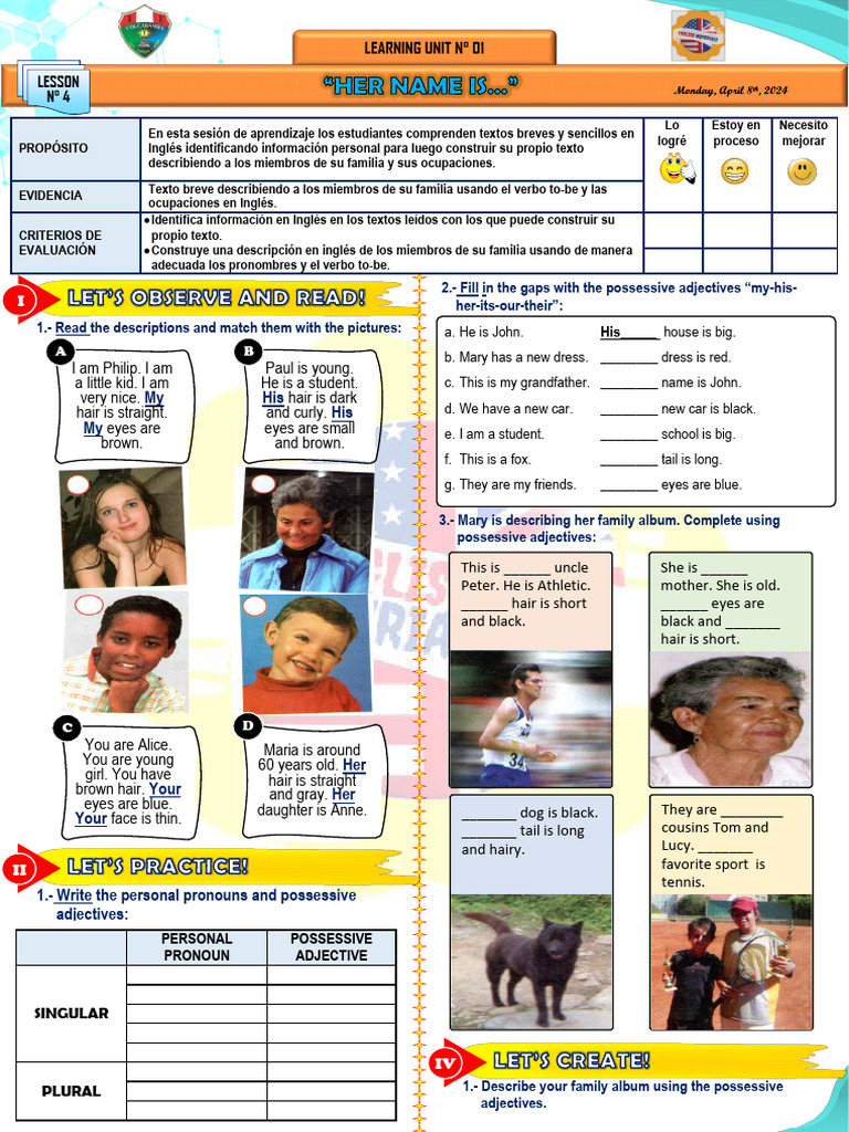 3° 4° Ficha de Actividades Week #04 UNIT 1 | PDF | Syntax | Grammatical Number