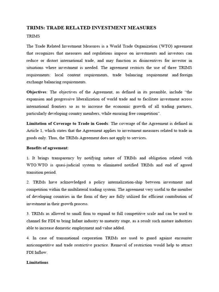 Understanding TRIMS: WTO Investment Measures | PDF | World Trade ...