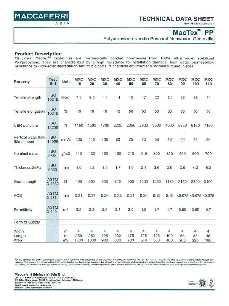 Maccaferri Geotextile Technical Data | PDF
