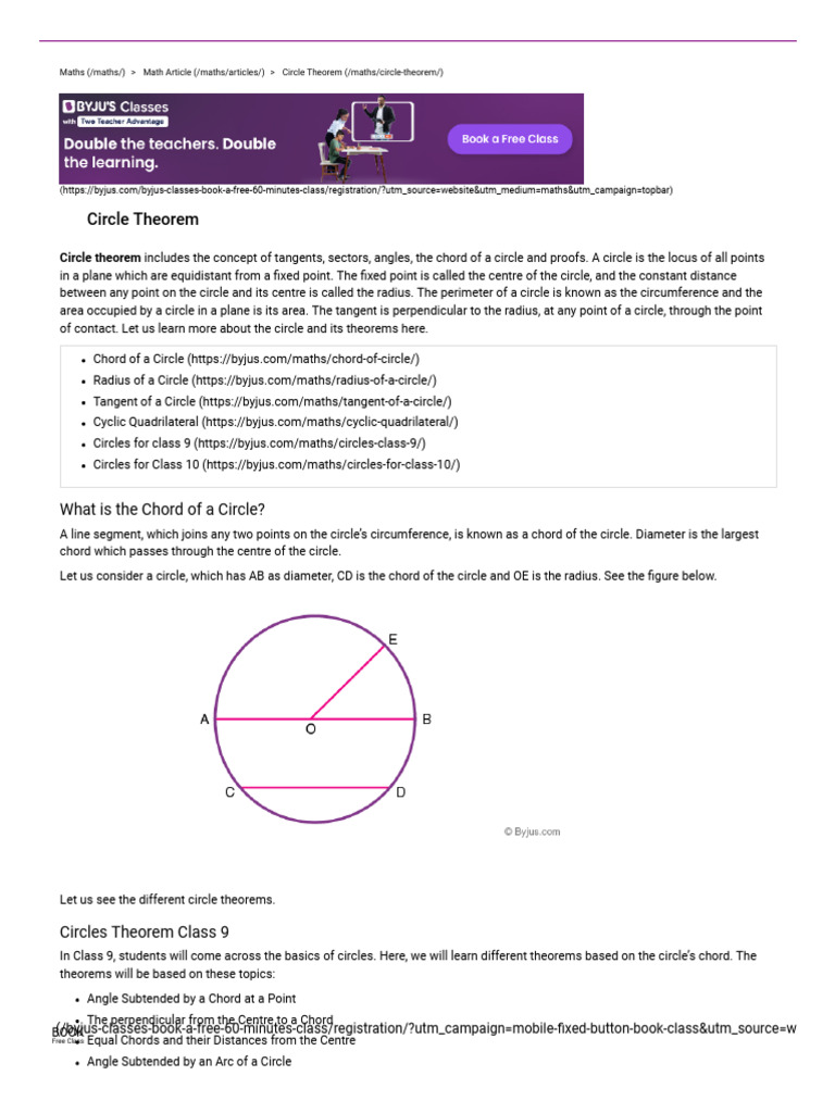 Circle Theorems - Learn All Circle Theorems For Class 9 and 10 | PDF | Circle | Perpendicular