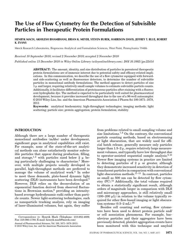 2011_Mach_J_Pharm_Sci_Use_Flow_Cytometry_Detection_SVP_Therapeutic_Protein_Formulations | PDF ...