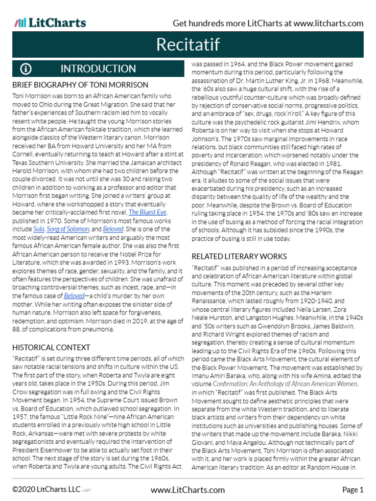 Recitatif LitChart | PDF | General Fiction