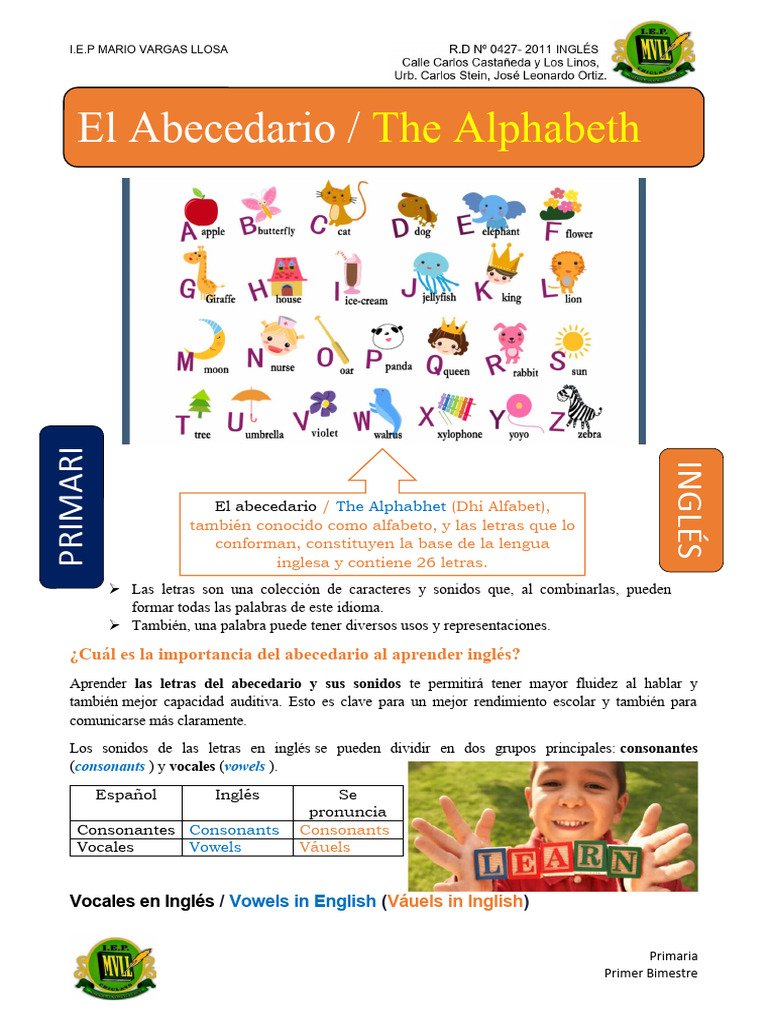 1 El Abecedario - Vocales y Consonantes | PDF | Alfabeto | Idioma en Inglés