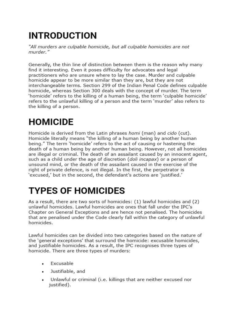 Culpable Homicide and Murder | PDF | Murder | Crimes