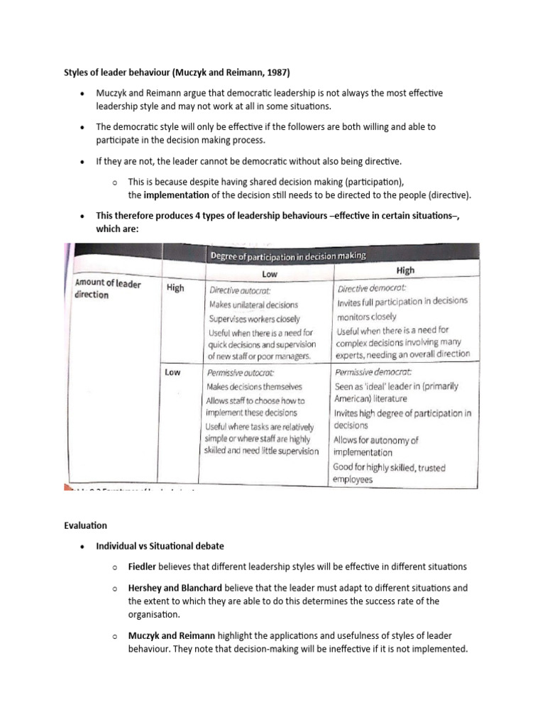 Styles of Leader Behaviour | PDF | Leadership | Decision Making