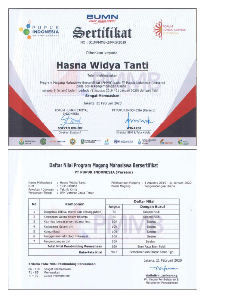 Sertifikat Magang | PDF