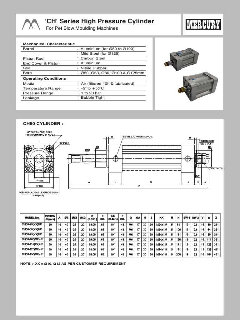 CH Series Cylinder Datasheet | PDF | Piston | Internal Combustion Engine
