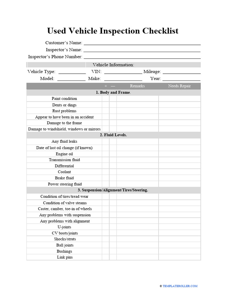 Main - Used Vehicle Inspection Checklist Template | PDF | Brake ...
