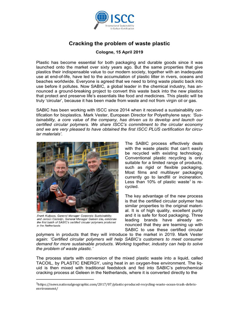 2019 - Cracking The Problem of Waste Plastics | PDF | Plastic | Recycling