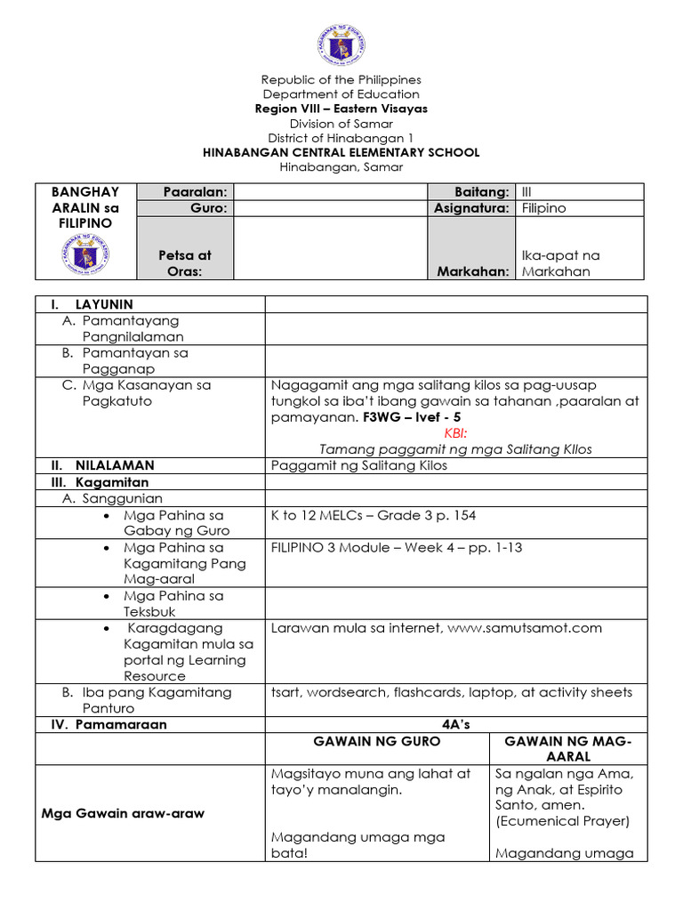 DLP - Filipino 3 - Pandiwa - Q4 | PDF