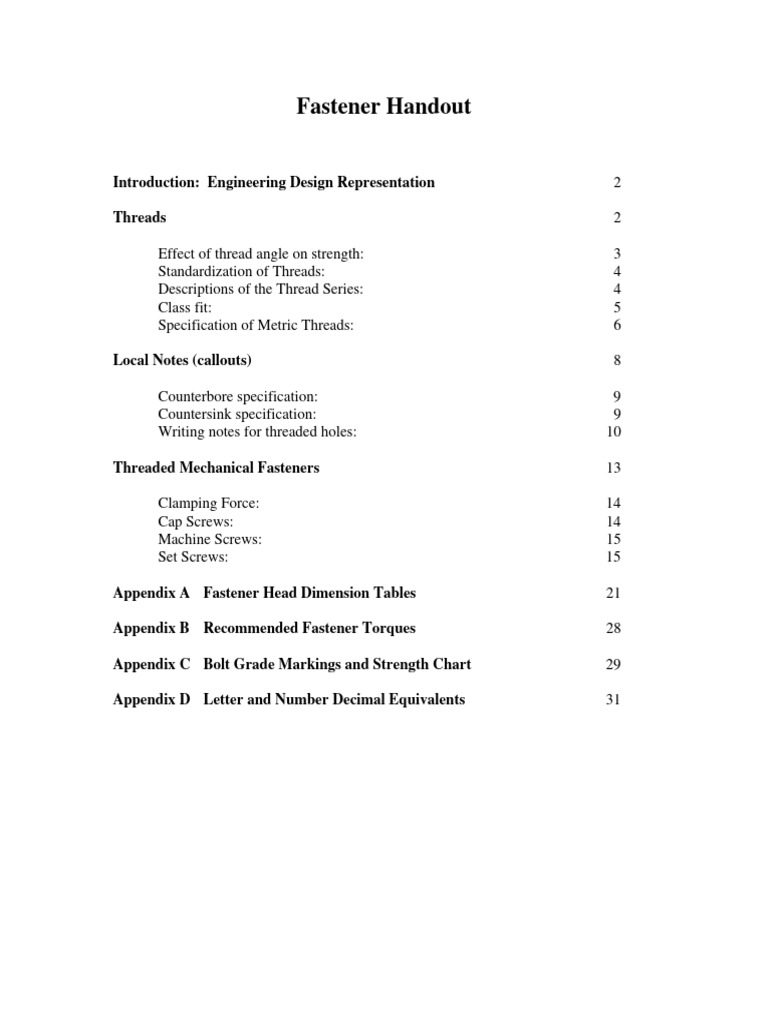 Fastener Handout | PDF | Screw | Nut (Hardware)