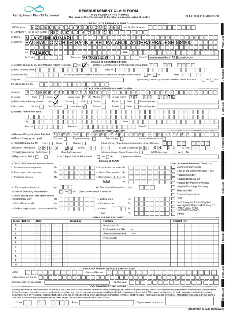 Reimbursement Claim Form | Download Free PDF | Insurance | Banks