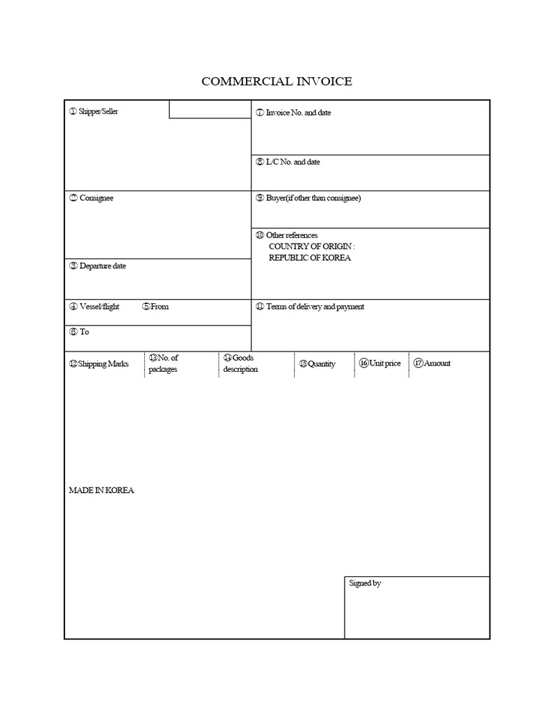 Commercial Invoice Template for Shipping | PDF