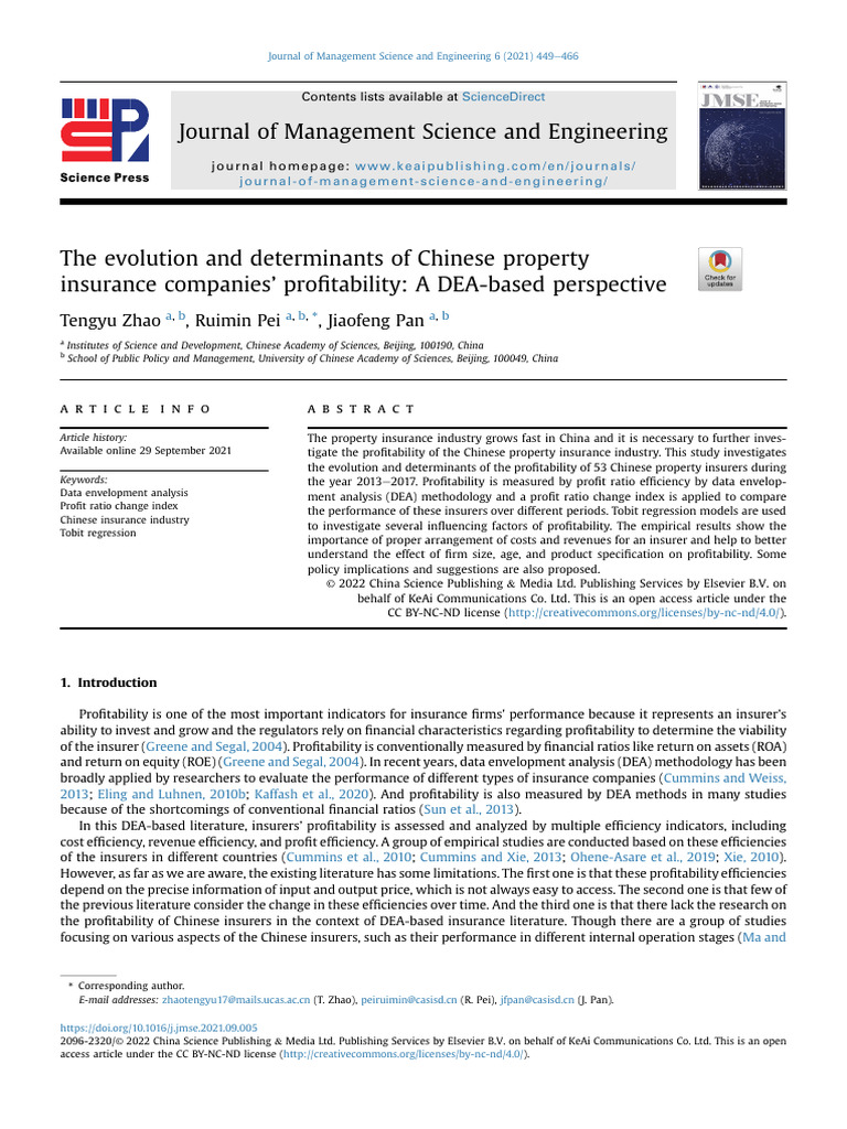 The Evolution and Determinants of Chinese Property Insurance Companies ...
