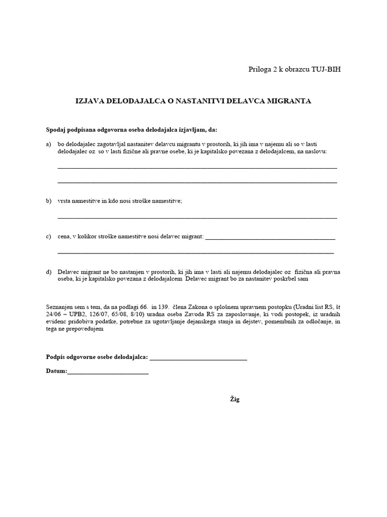 Priloga2 K Obrazcu TUJ BIH 1 | PDF