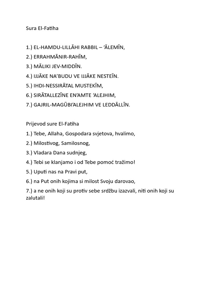 Sura El Fatiha | PDF