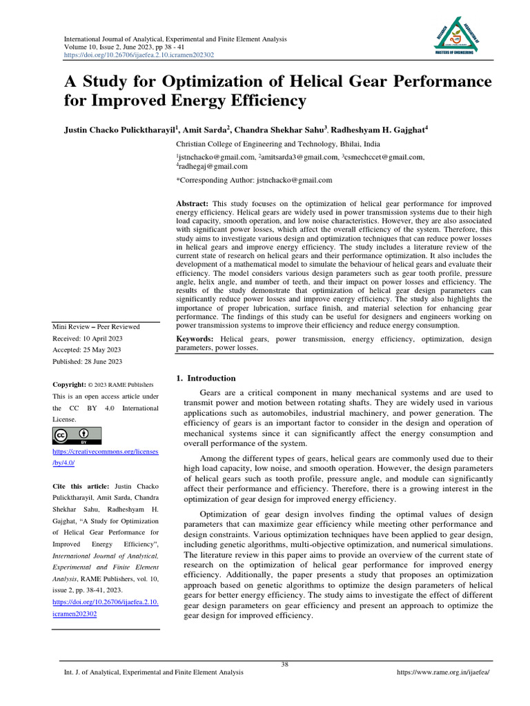 A Study For Optimization of Helical Gear Performance For Improved Energy Efficiency | Download ...