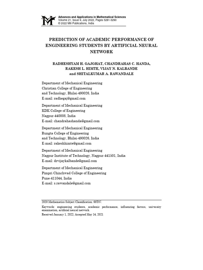 Prediction of Academic Performance of Engineering Students by Artificial Neural Network | PDF ...