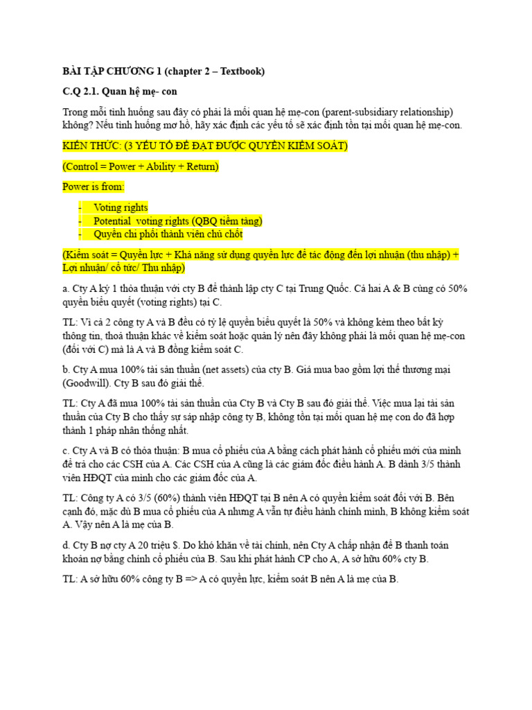 BÀI TẬP CHƯƠNG 1 - BCTC HN IFRS | PDF