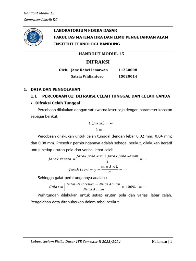 Handout Praktikan Modul 15 - Difraksi | PDF