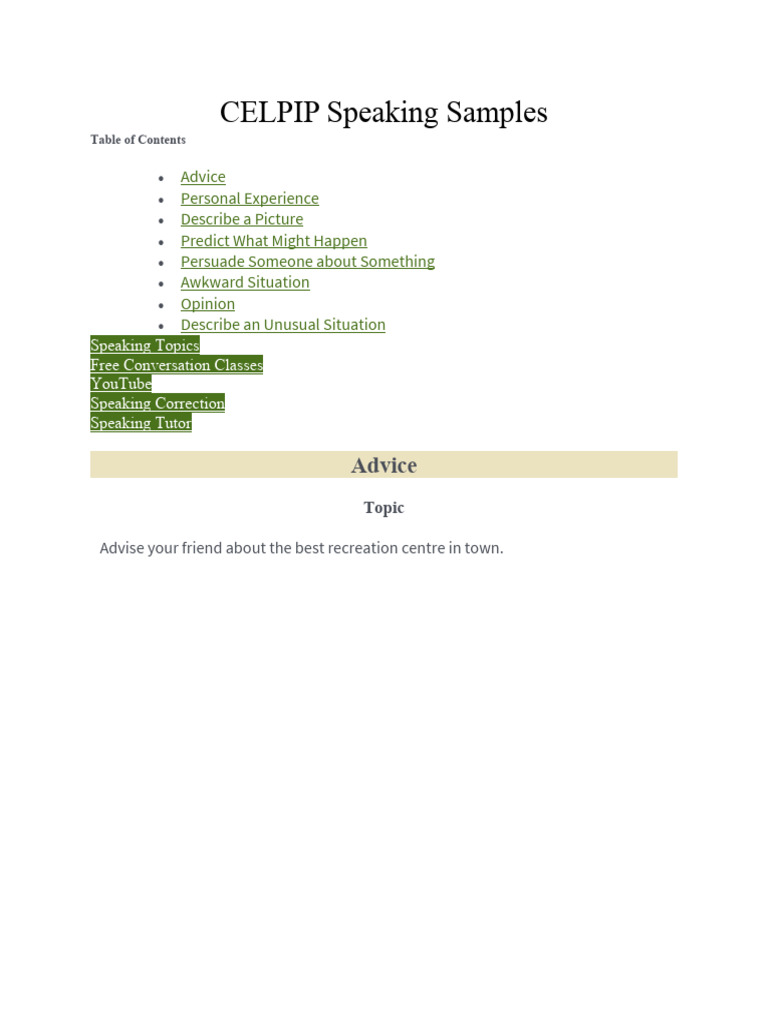 CELPIP Speaking Samples | PDF | Guitars