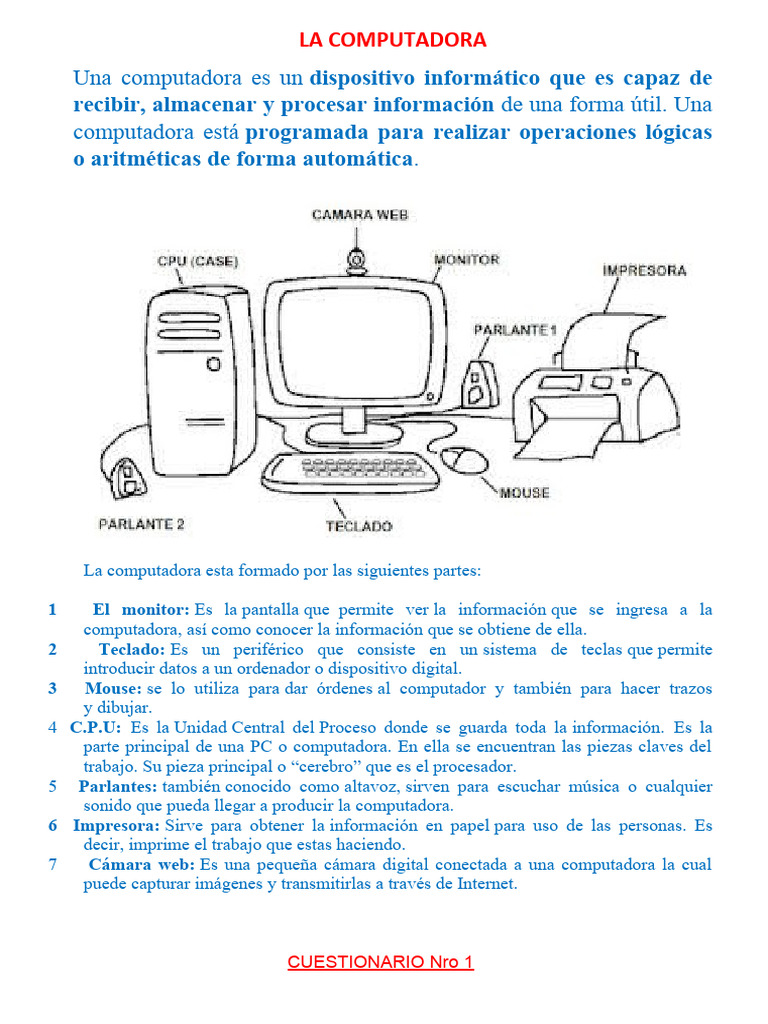 Partes y Funciones de la Computadora | PDF | Electrónica | Tecnología ...