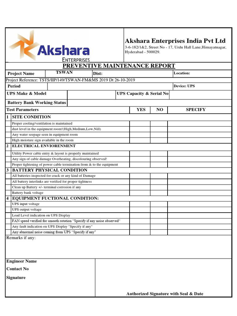 UPS Maintenance Checklist | PDF