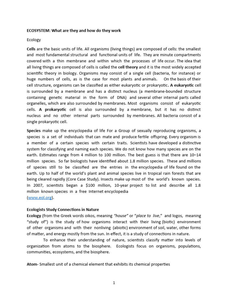 Ecosytem And Characteristic Of Population Pdf Cell Biology Life