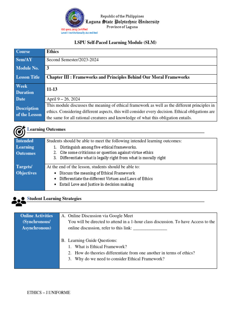 Module 3 Ethics | PDF | Utilitarianism | Virtue
