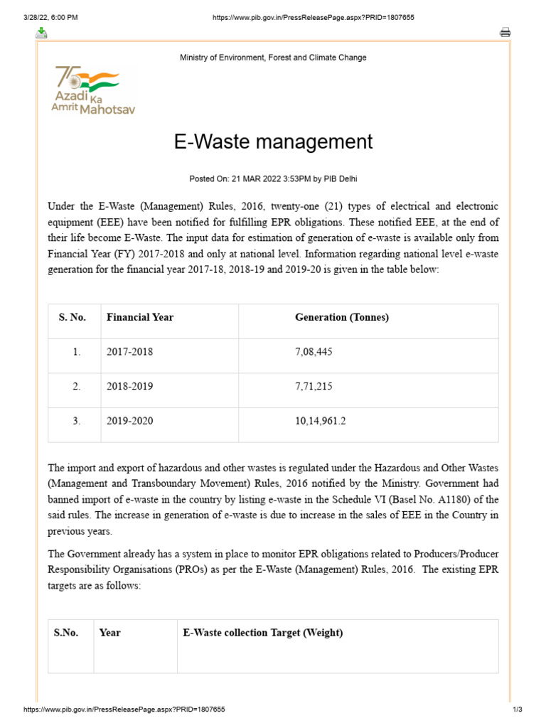 E-Waste-management PRO Targets | PDF | Electronic Waste | Waste