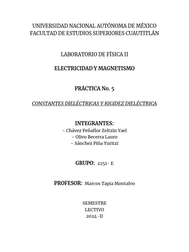 Práctica 5 Electricidad y Magnetismo | PDF | Aislador (Electricidad) | Electricidad