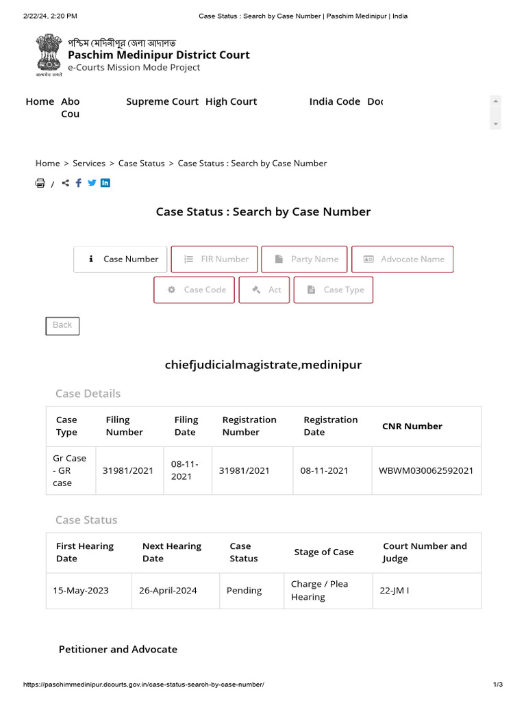 Paschim Medinipur Case Status Search | PDF | Judiciaries | Government