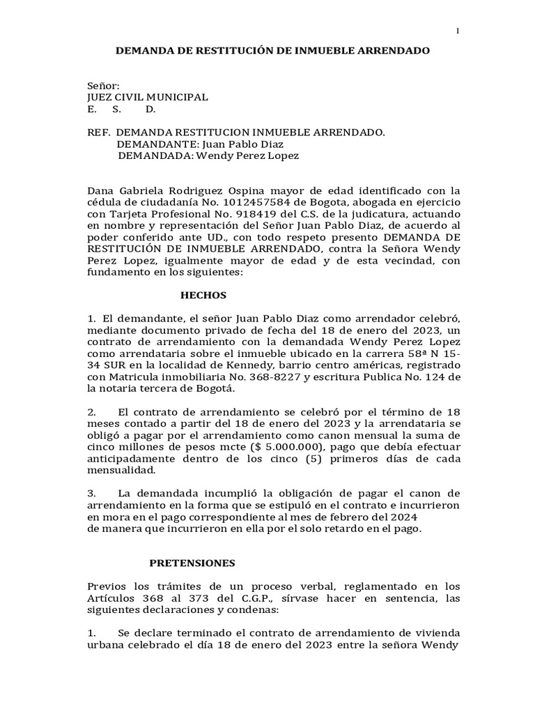 DEMANDA Final | Descargar gratis PDF | Demanda judicial | Ley común