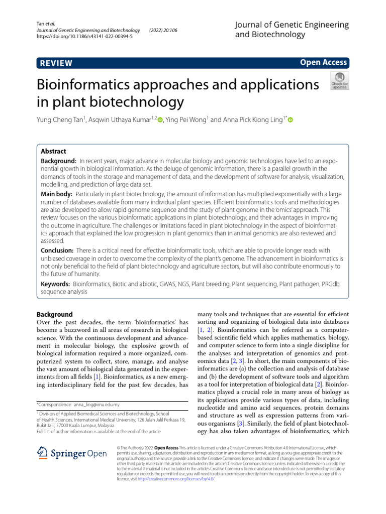 Bioinformatics Approaches and Applications in Plan | PDF | Bioinformatics | Genomics