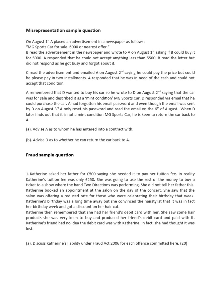 Misrepresentation Sample Question | PDF