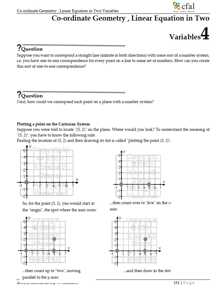 Coordinate Geometry, Linear Equation in Two Variables TB | PDF ...