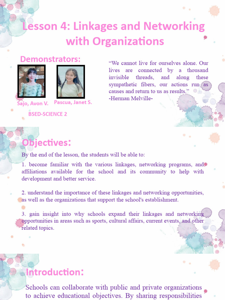 CHAPTER 2 LESSON 4 Linkages and Networking With Organizations | PDF ...