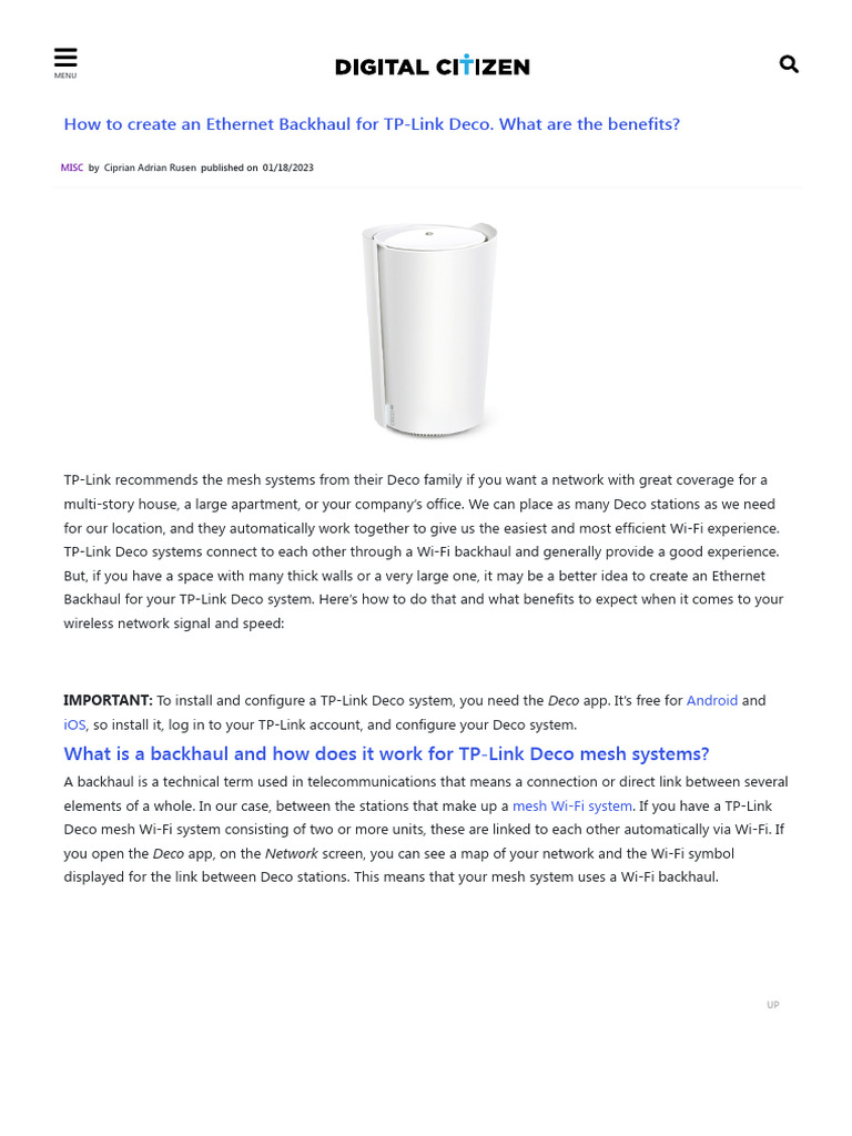 How To Create An Ethernet Backhaul For TP-Link Deco. What Are The Benefits | PDF | Wi Fi ...